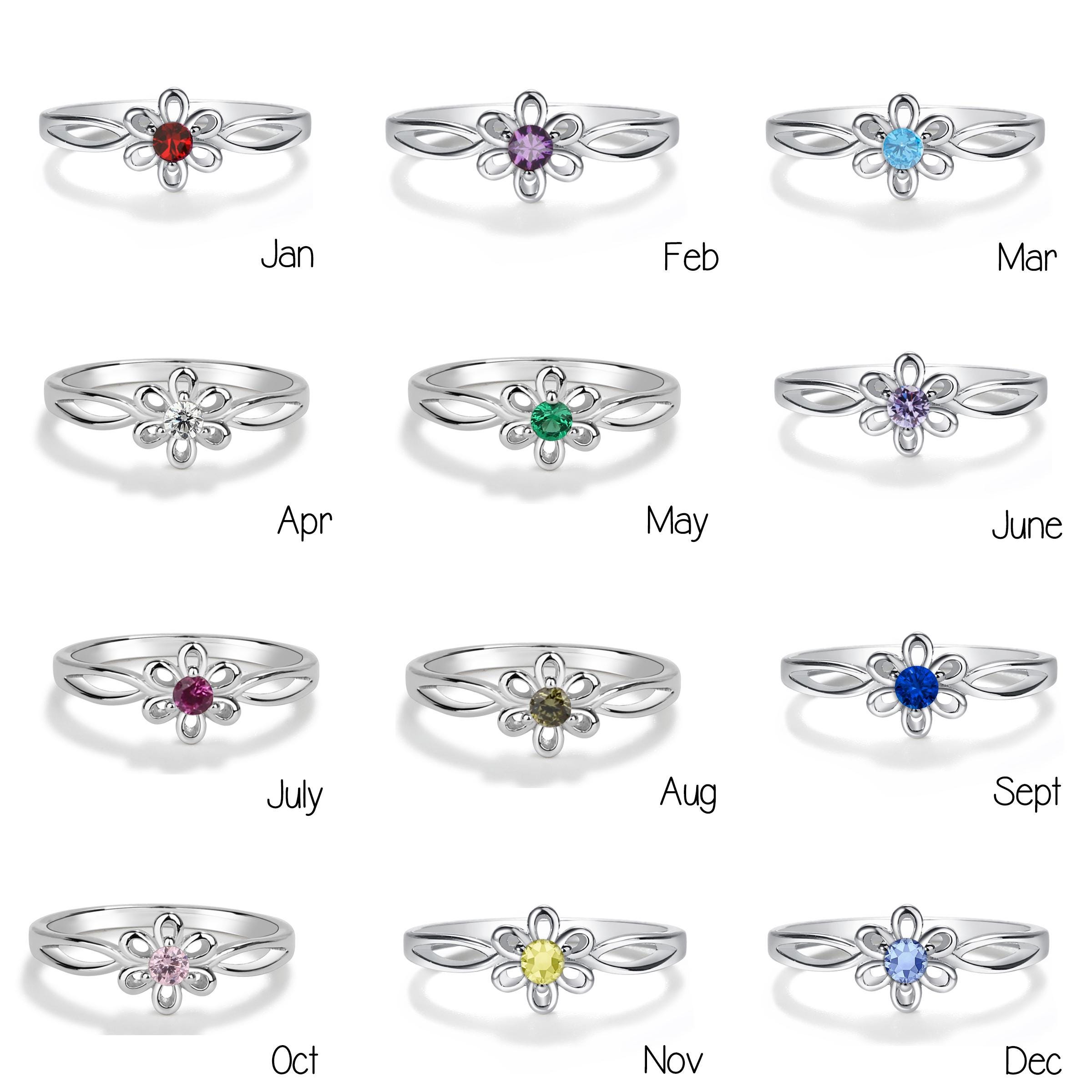 Girls Birthstone Ring, Kids Sterling Silver Baby Rings, Flower Ring for ...