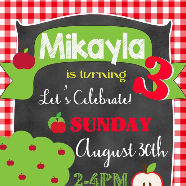Apple Birthday Invitations - Etsy