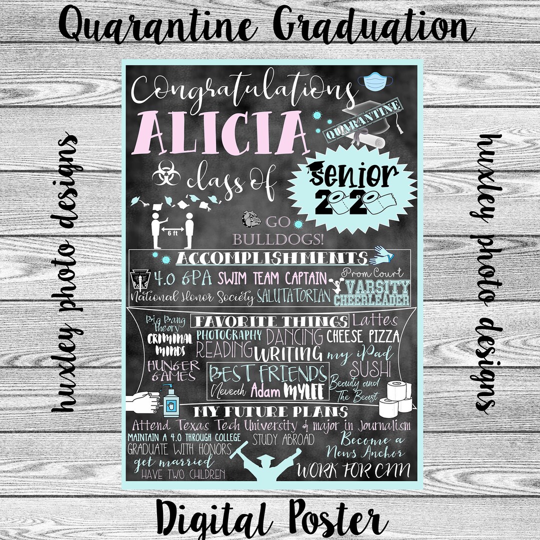 Quarantine High School Graduation chalkboard digital Poster ANY COLORS ...