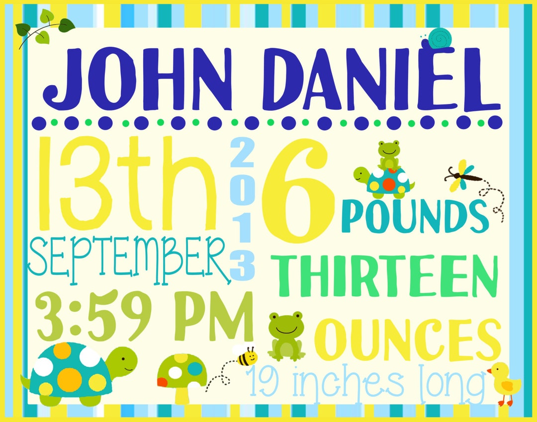 Birth Stat Poster- (digital Poster) CHOOSE YOUR Colors, Fonts, Clip Art ...