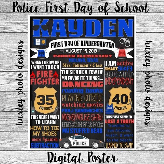 Police First Day of School Digital Poster any Grade | Etsy