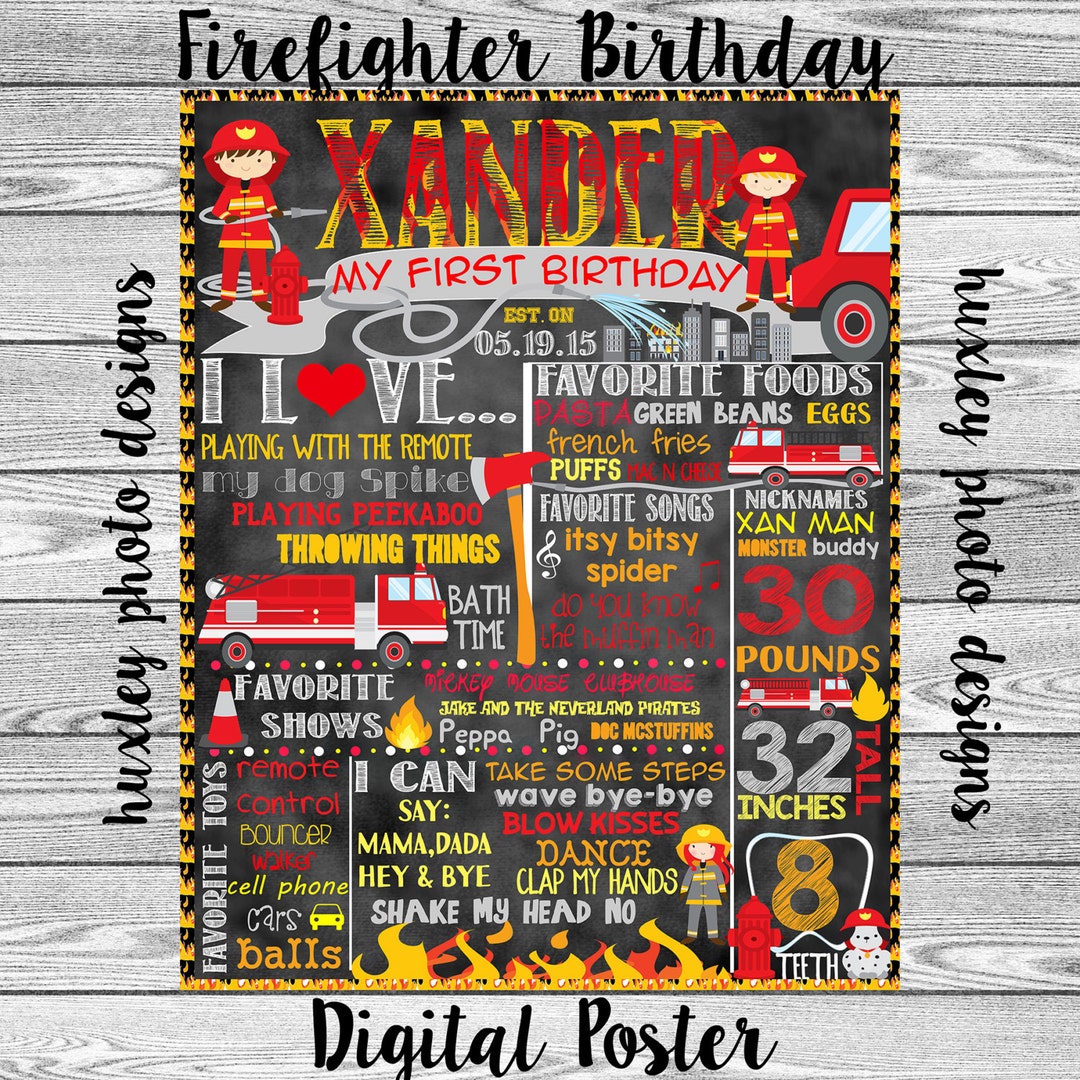 Firefighter Birthday Stat "chalkboard" (digital Poster)-any Gender, Age ...