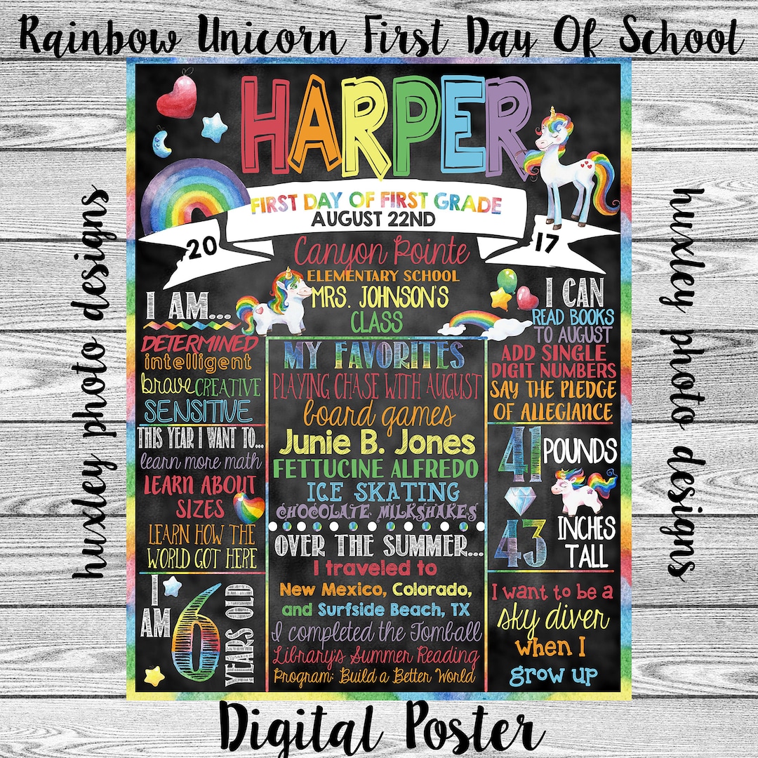 Rainbow Unicorn First Day of School Digital Poster -any Grade - Etsy