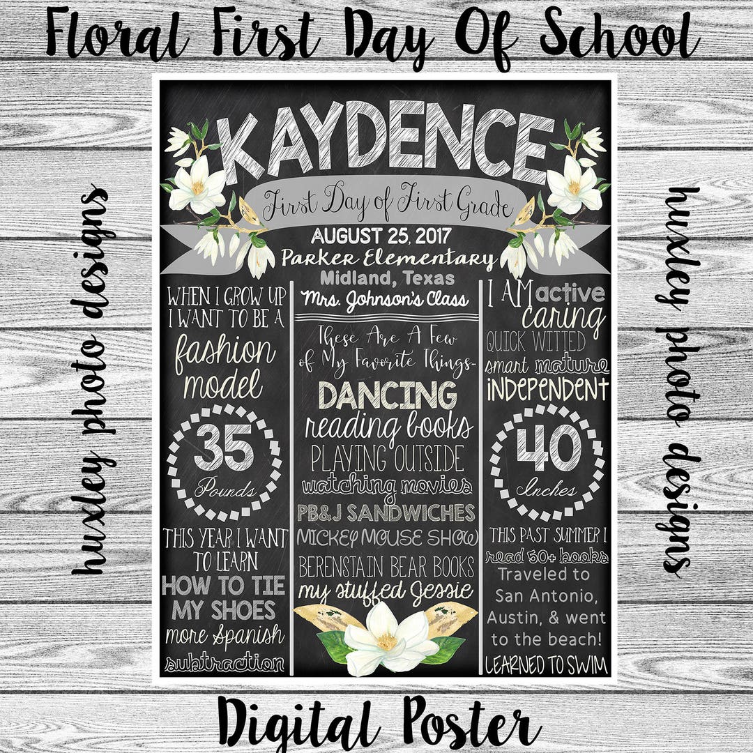 Floral First Day of School Digital Poster -any Grade - Etsy