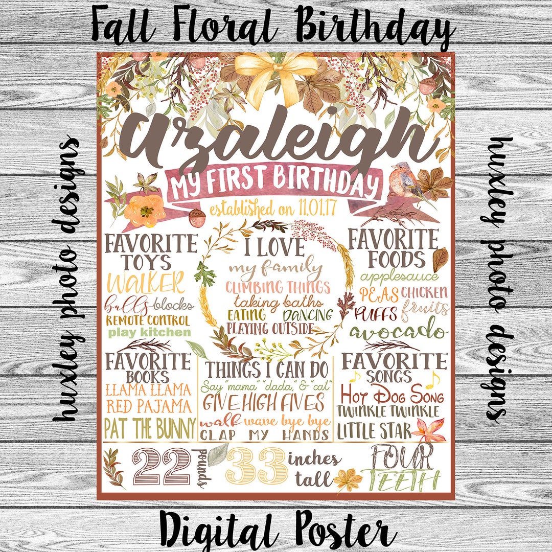 Fall Floral Birthday Stat "chalkboard" (digital Poster) - Etsy