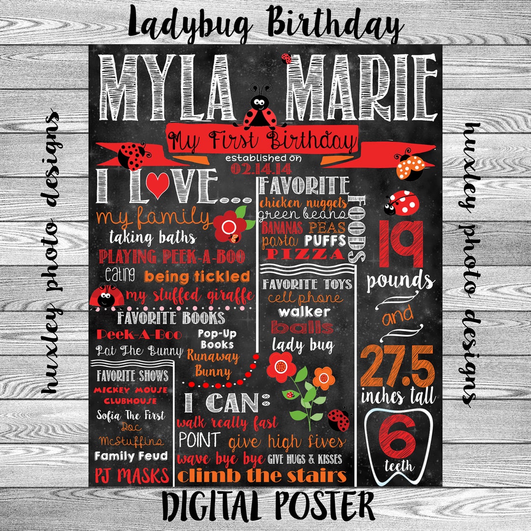 Ladybug Birthday Stat "chalkboard" (digital Poster) - Etsy