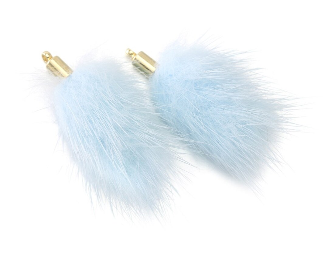 60% OFF . Light Blue Mink Tassel . Polished Gold Plated / 2 Pcs - GT030 ...