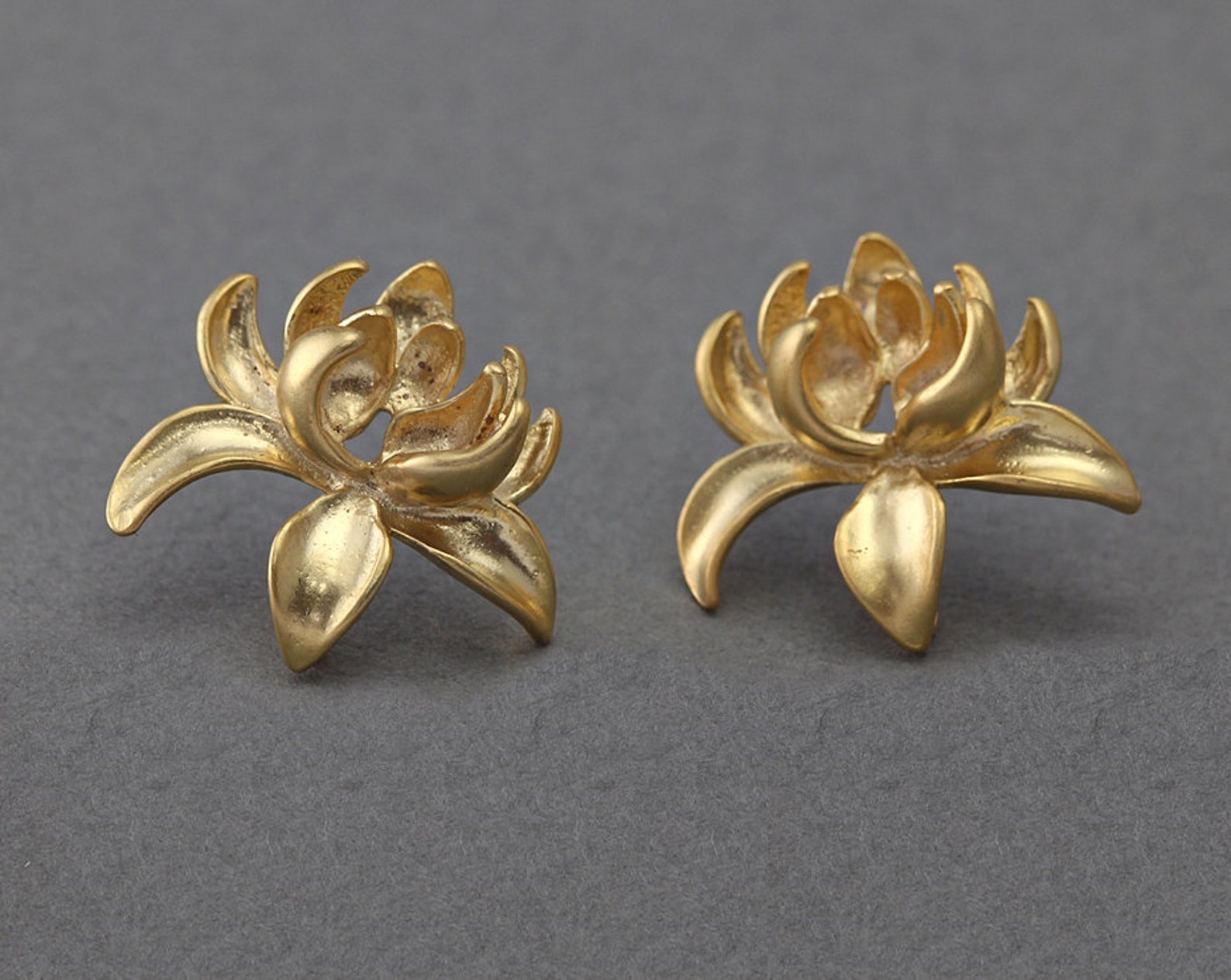 Lotus Post Earring . Earring Component . 16K Matte Gold Plated Over ...