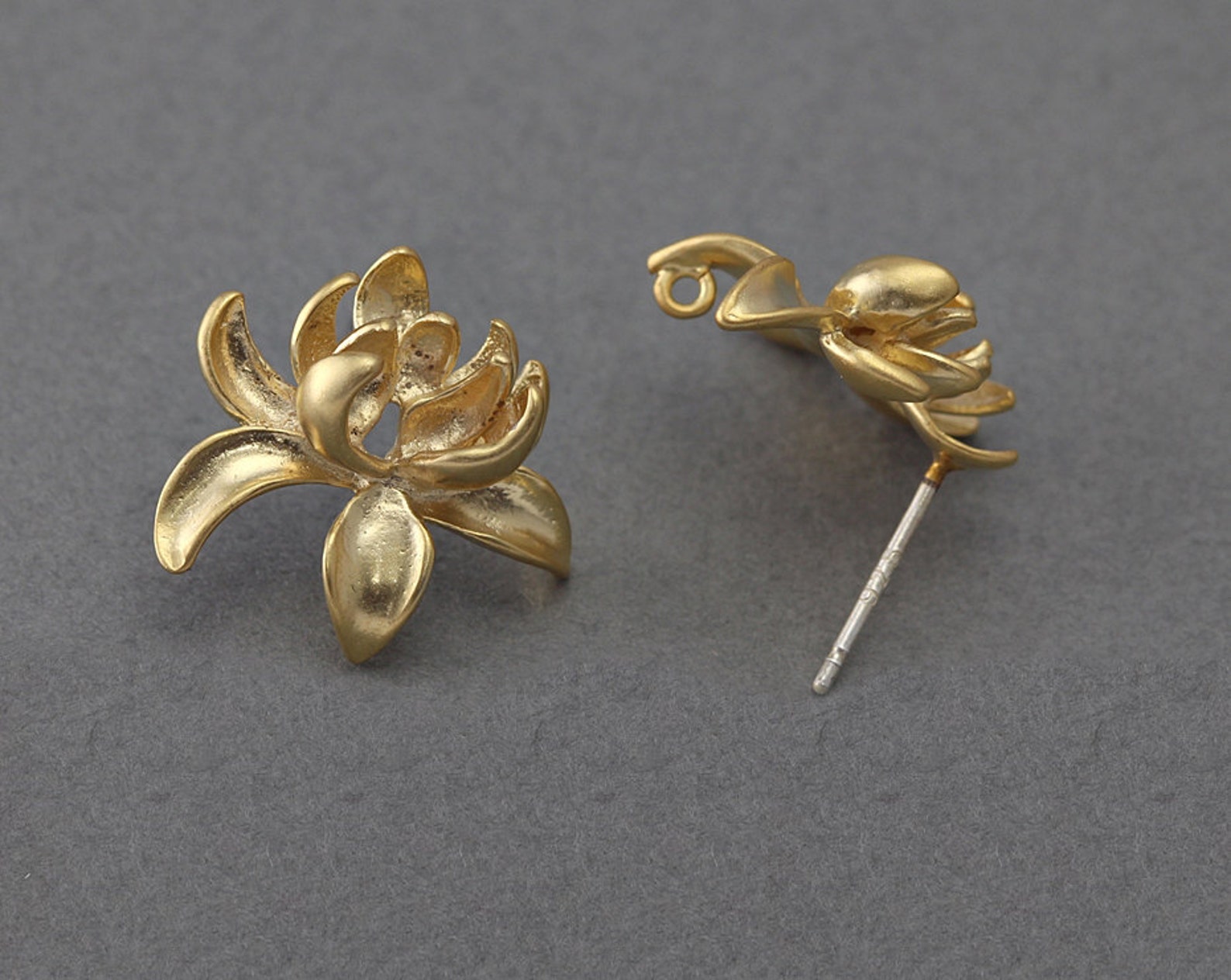 Lotus Post Earring . Earring Component . 16K Matte Gold Plated Over ...