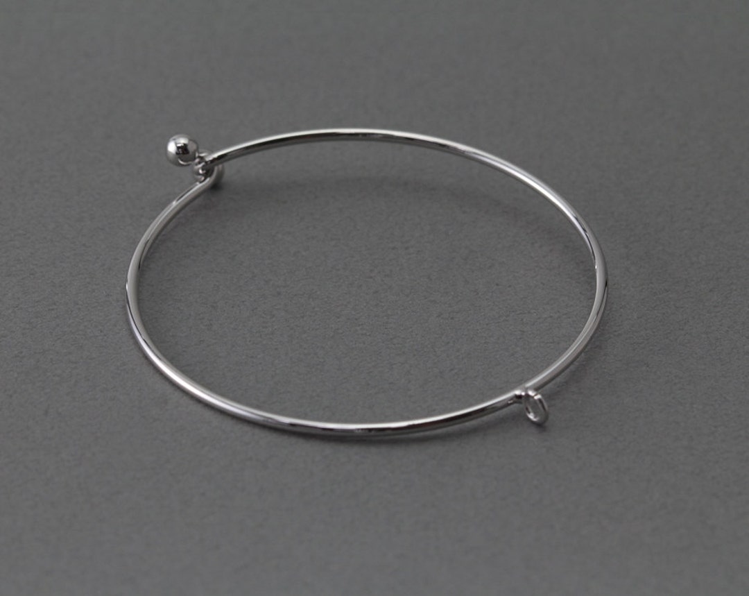 Adjustable Wire Bangle Bracelet . Polished Original Rhodium Plated / 1 ...