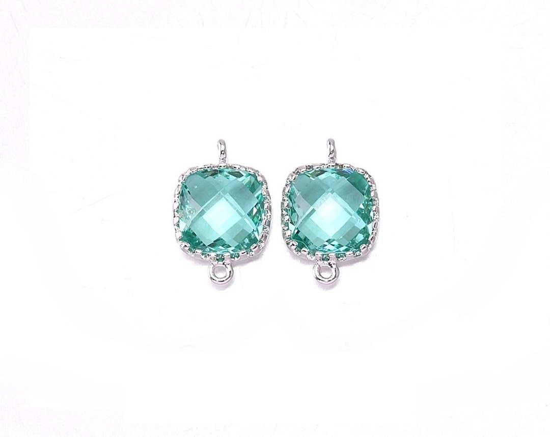 40% OFF . Aqua Green Glass Connector . Polished Original Rhodium Plated ...