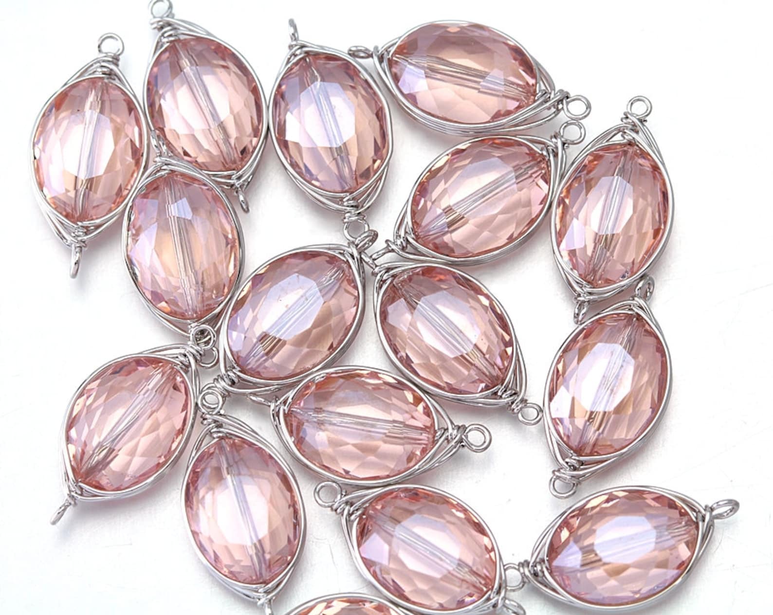 Pink Crystal Connector . Jewelry Craft Supplies . Polished Original ...