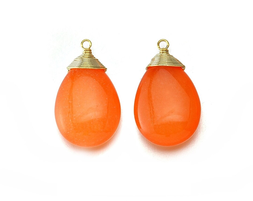 Orange Jade Gemstone Pendant . Jewelry Craft Supplies . 16K Polished ...