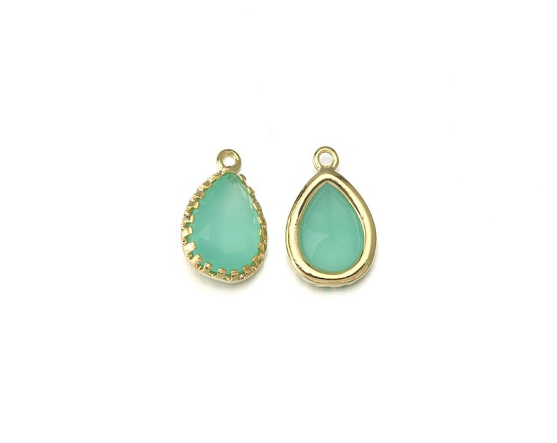 Mint Glass Pendant . Jewelry Craft Supplies . 16K Polished Gold Plated ...