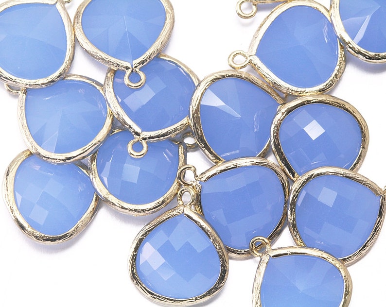 Ice Blue Glass Pendant . Jewelry Craft Supplies . 16K Polished Gold ...