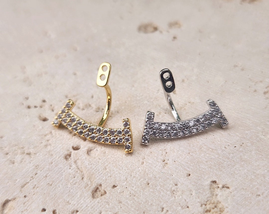 Cubic Zirconia Ear Jacket Wedding Earring Polished Plated Etsy