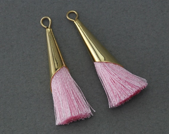 Pink Cotton Tassel . Jewelry Supplies . 16K Polished Gold | Etsy