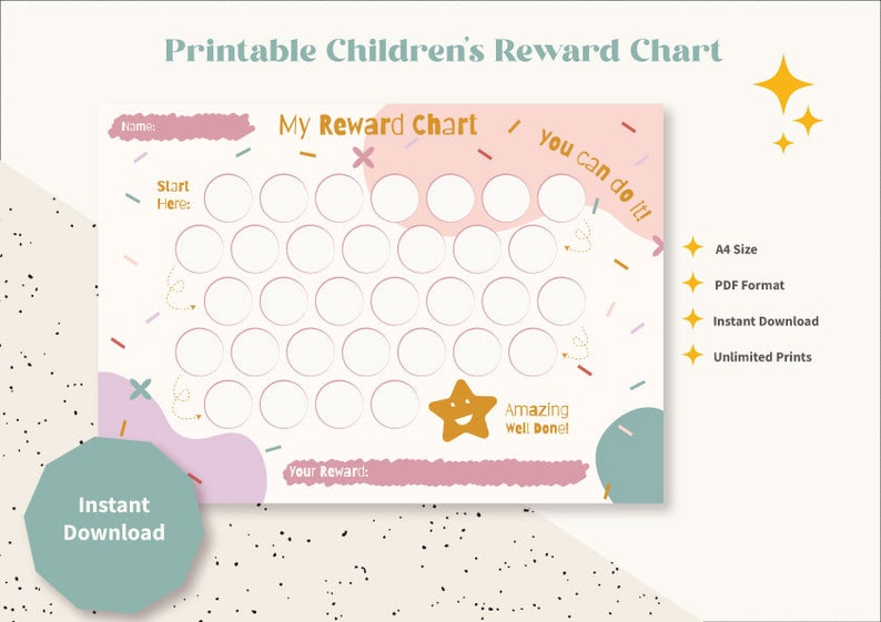 Printable Cute Reward Chart, Kid Chore Chart, Toddler Potty Chart ...