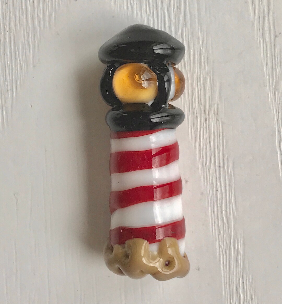 Glass Bead Lighthouse, 1 1/2 Inches Long, 1cm Channel Hole, Navy, Gold ...