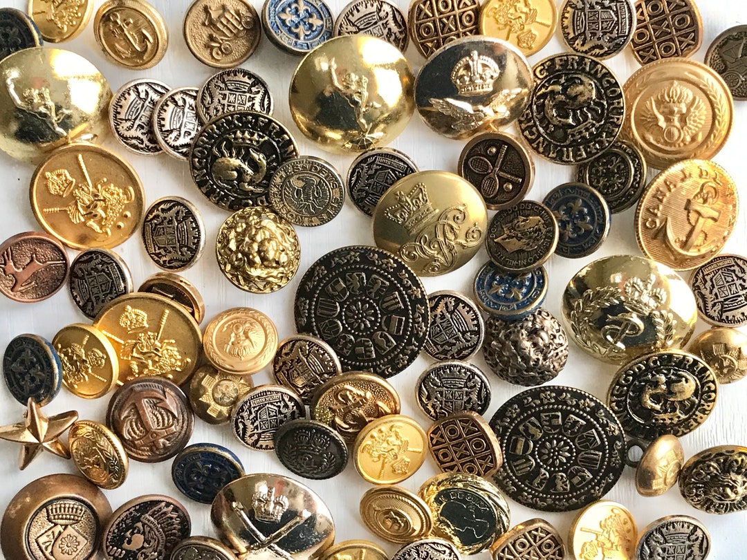 Metal Buttons, Vintage and New, Assorted Symbols, Crowns & Anchors, 70 ...