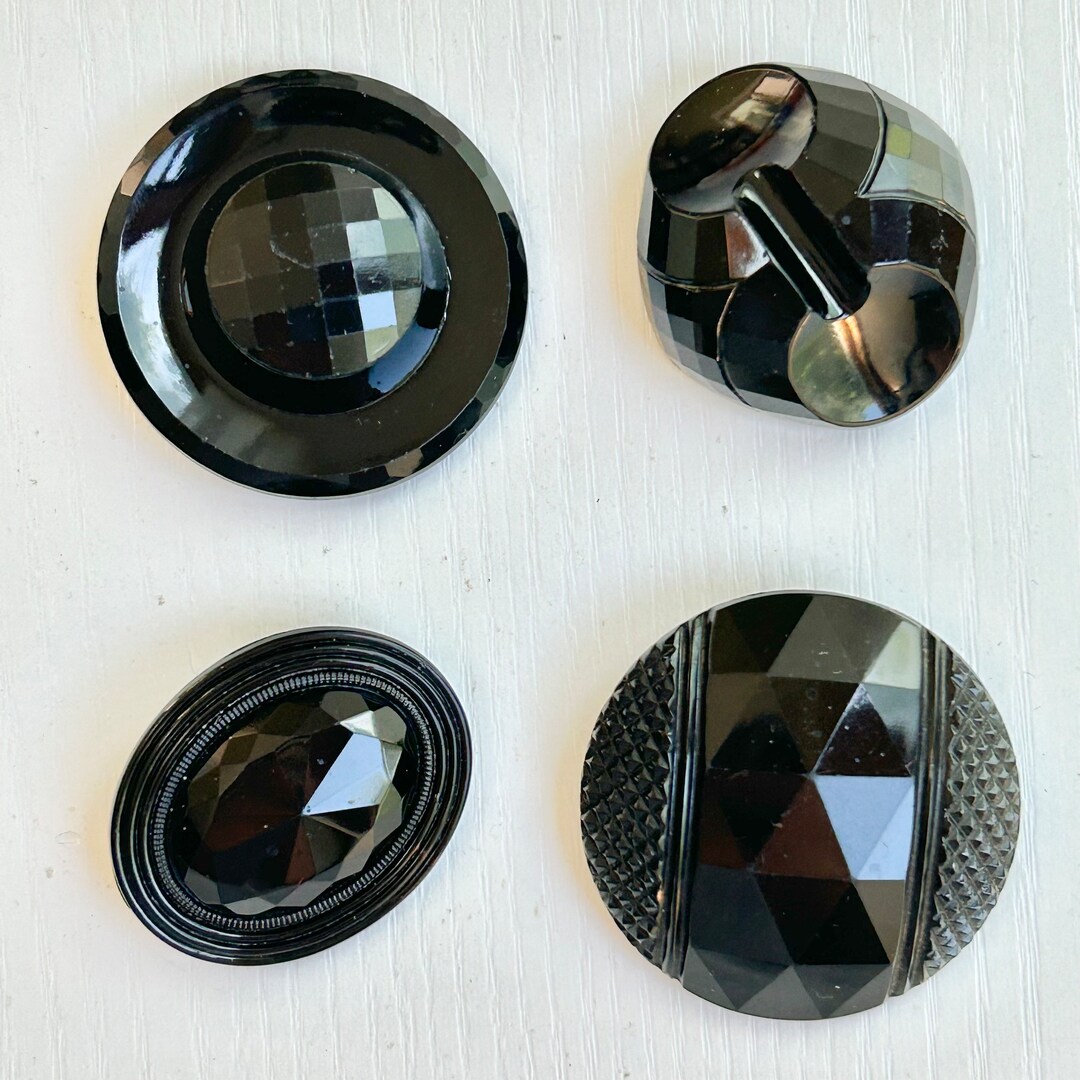 Faceted Mourning-glass Buttons, Victorian Era, Rare Black Glass, X-LG 4 ...