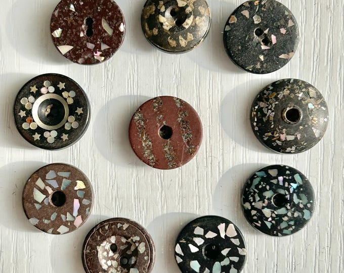 Composition Buttons, Assorted Antique, Set of 10, Glitter Flecks ...