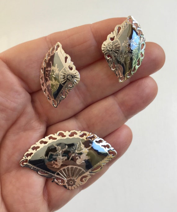 Siam niello Sterling silver Jewelry Vintage Pin Screw back Earrings Goddess Imagery Collectible and Wearable Jewelry Silver Jewelry Etsy
