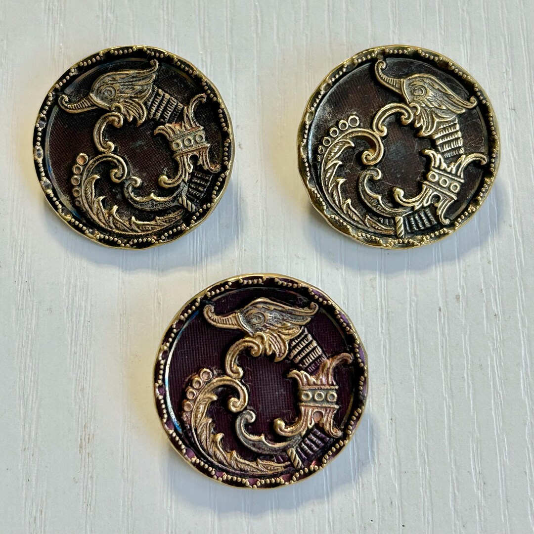 Tinted-brass Picture Buttons, Set of 3, Rare Antique, Fabulous Creature ...