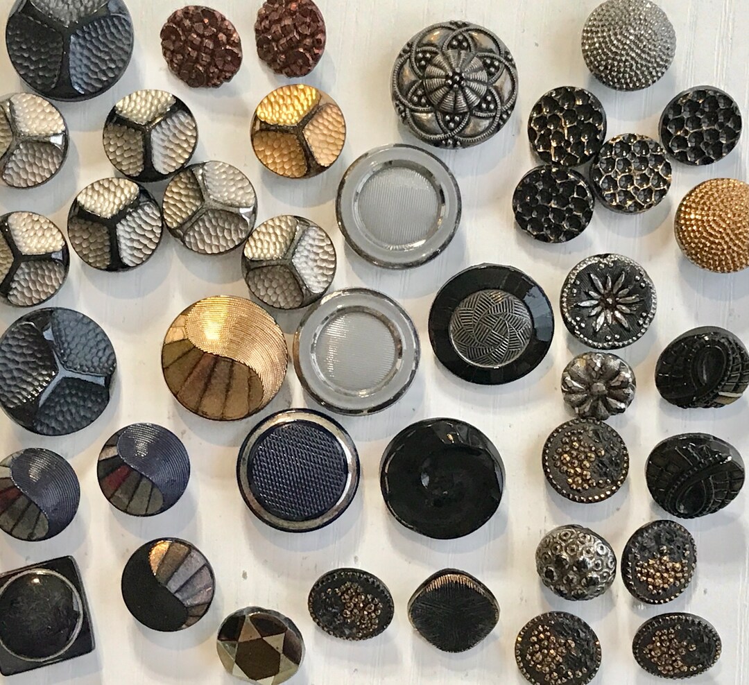 Luster-painted Glass Buttons, Vintage, 40 Assorted Sizes, Black and ...