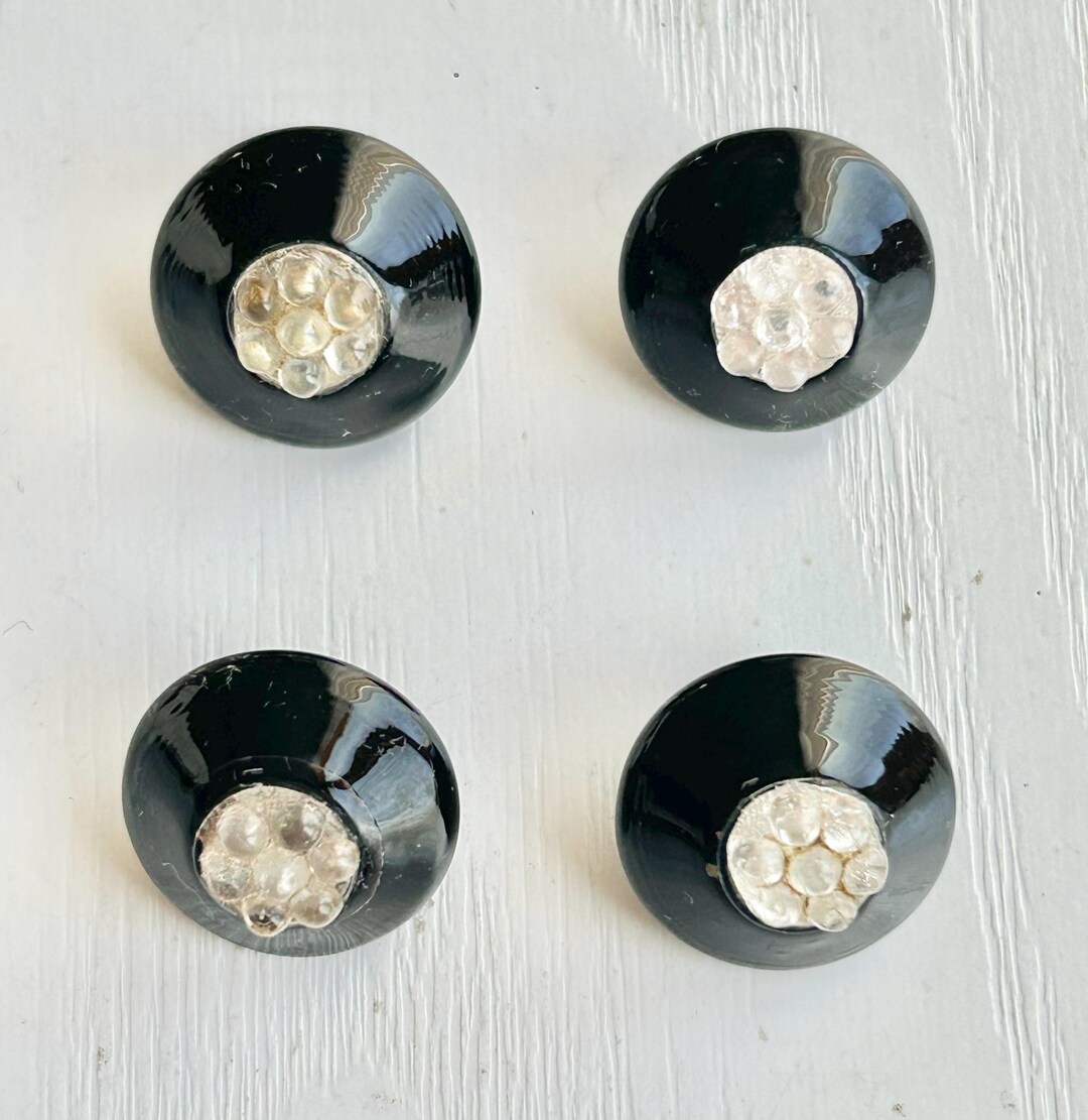 Glass Coronet Buttons, Antique Swirl-back, Black & Clear Glass, Set of ...