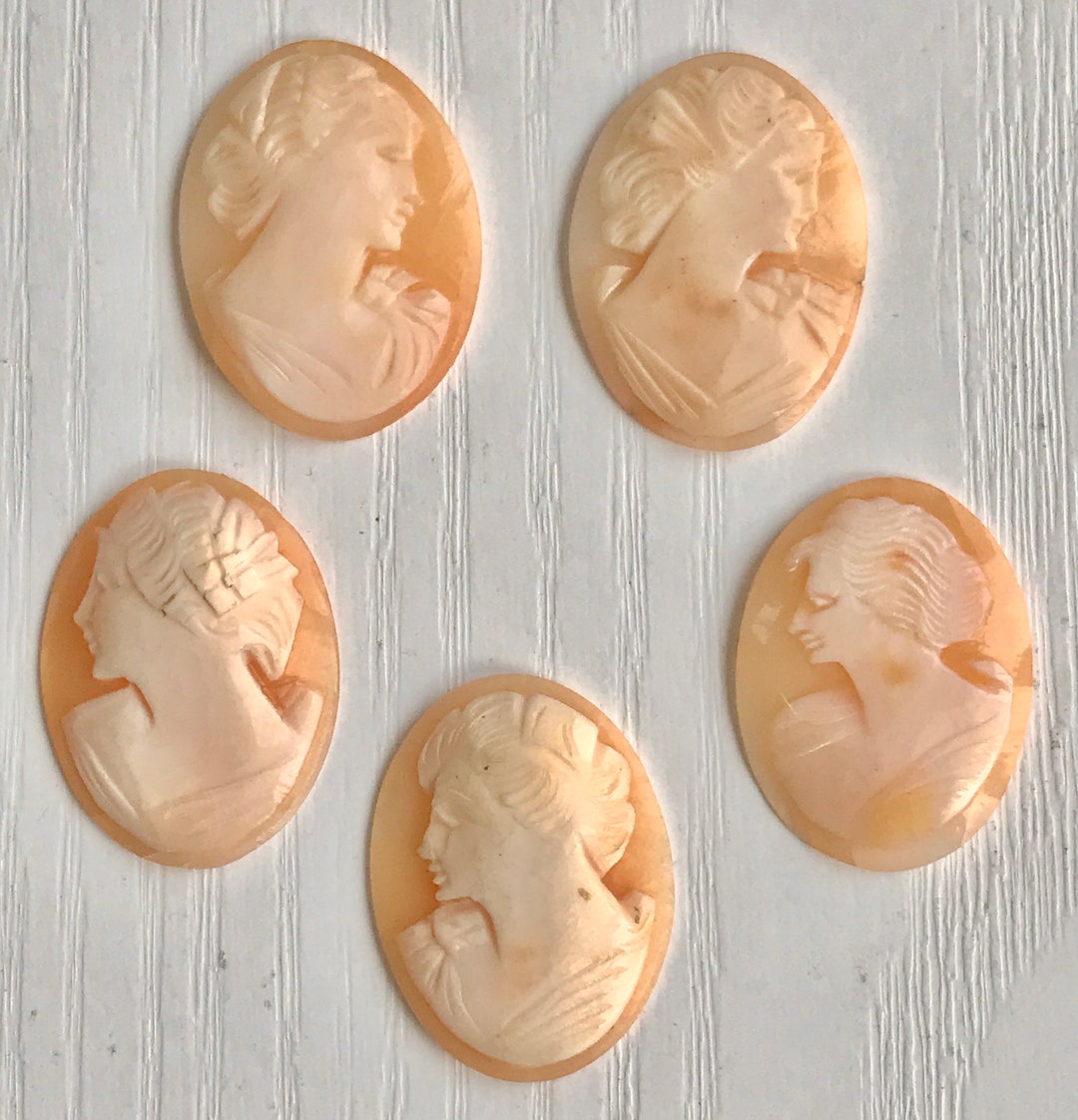 Hand-carved Natural-shell Cameos, Vintage, Shell Peach & Ivory Color ...
