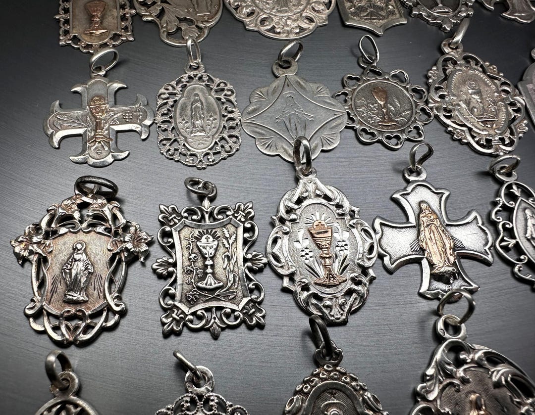 Antique French Silver Religious Medals: Virgin Mary Pendants - Etsy