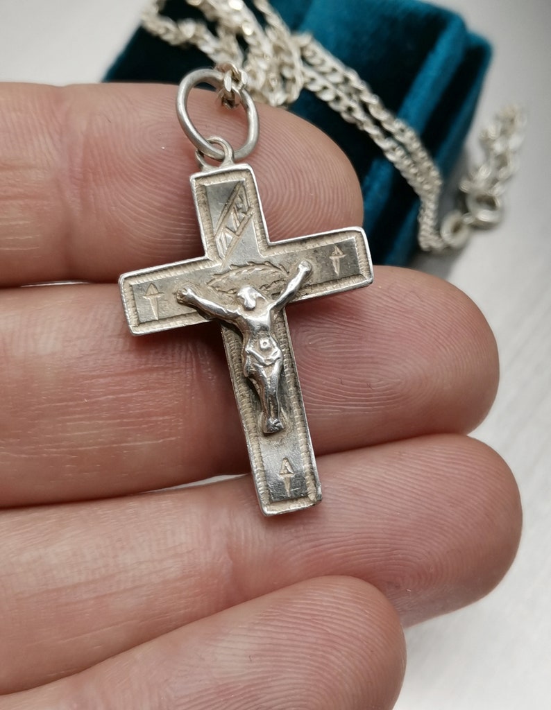 Antique German Cross Charm Silver Cross Pendant Necklace | Etsy