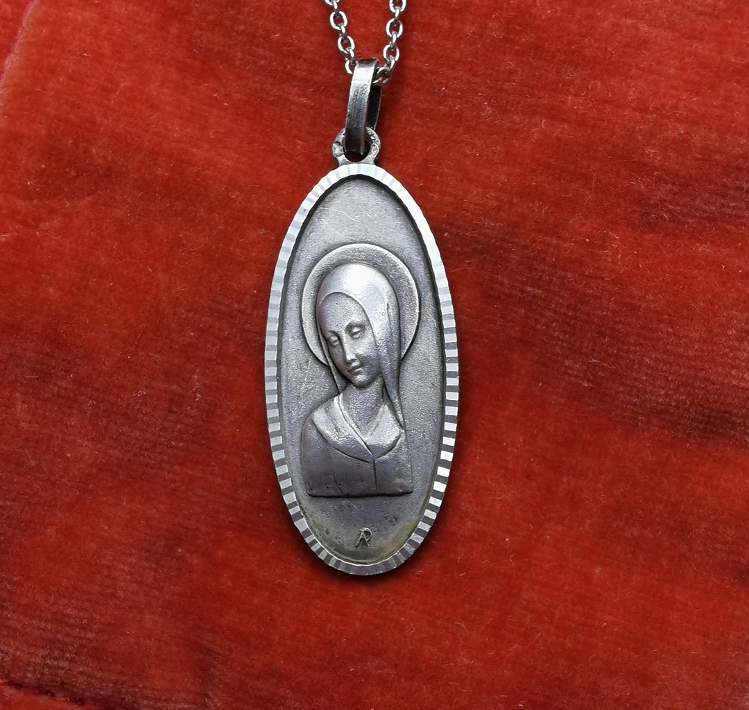French Silver Virgin Mary Pendant Art Deco Religious Necklace - Etsy