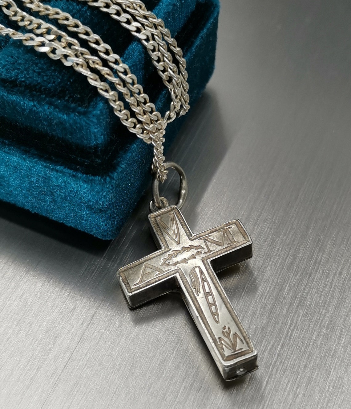 Antique German Cross Charm Silver Cross Pendant Necklace | Etsy