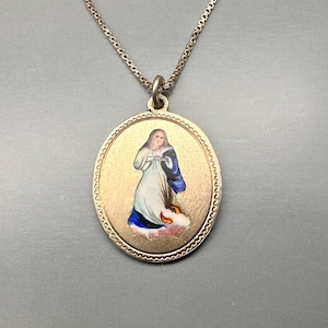 15" German Protection Necklace, Mother Mary Medal, Virgin Mary Pendant ...