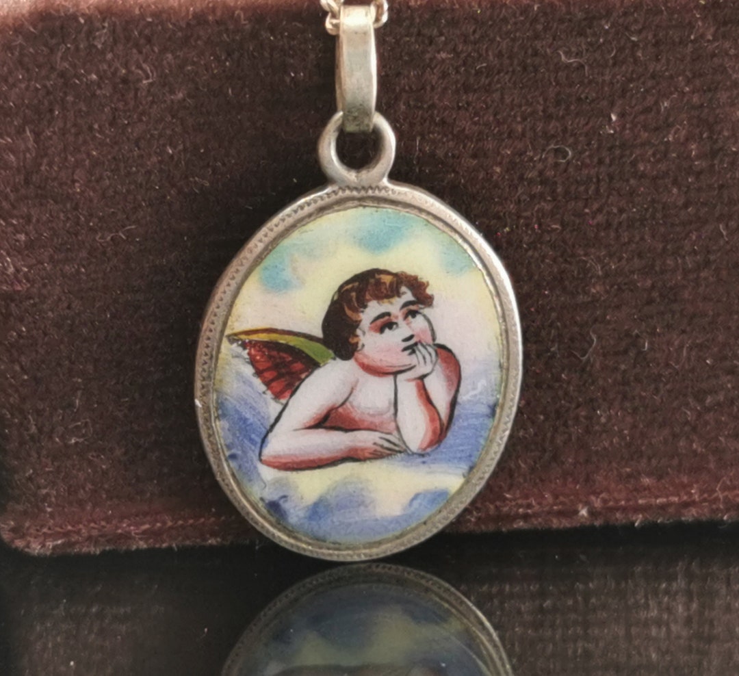 German Angel Medallion 15 Guardian Angel Necklace - Etsy