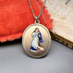 15" German Protection Necklace, Mother Mary Medal, Virgin Mary Pendant ...