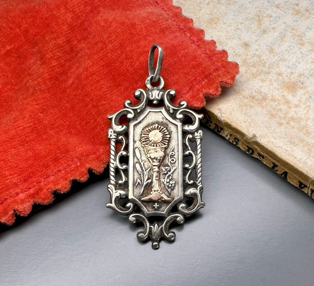 Antique Religious Medallion, Sterling Silver French Medal, First ...
