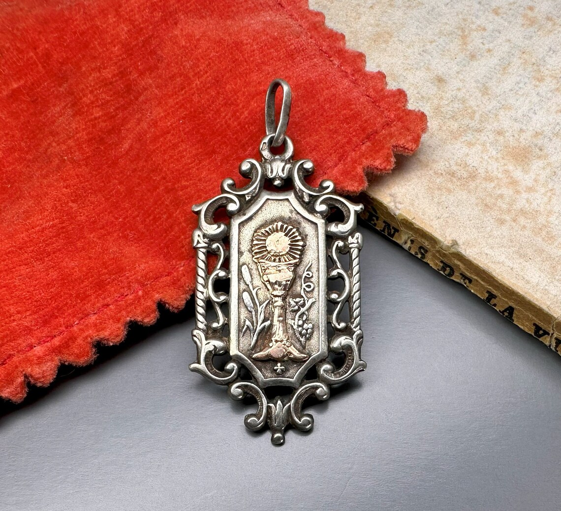 Antique Religious Medallion, Sterling Silver French Medal, First ...