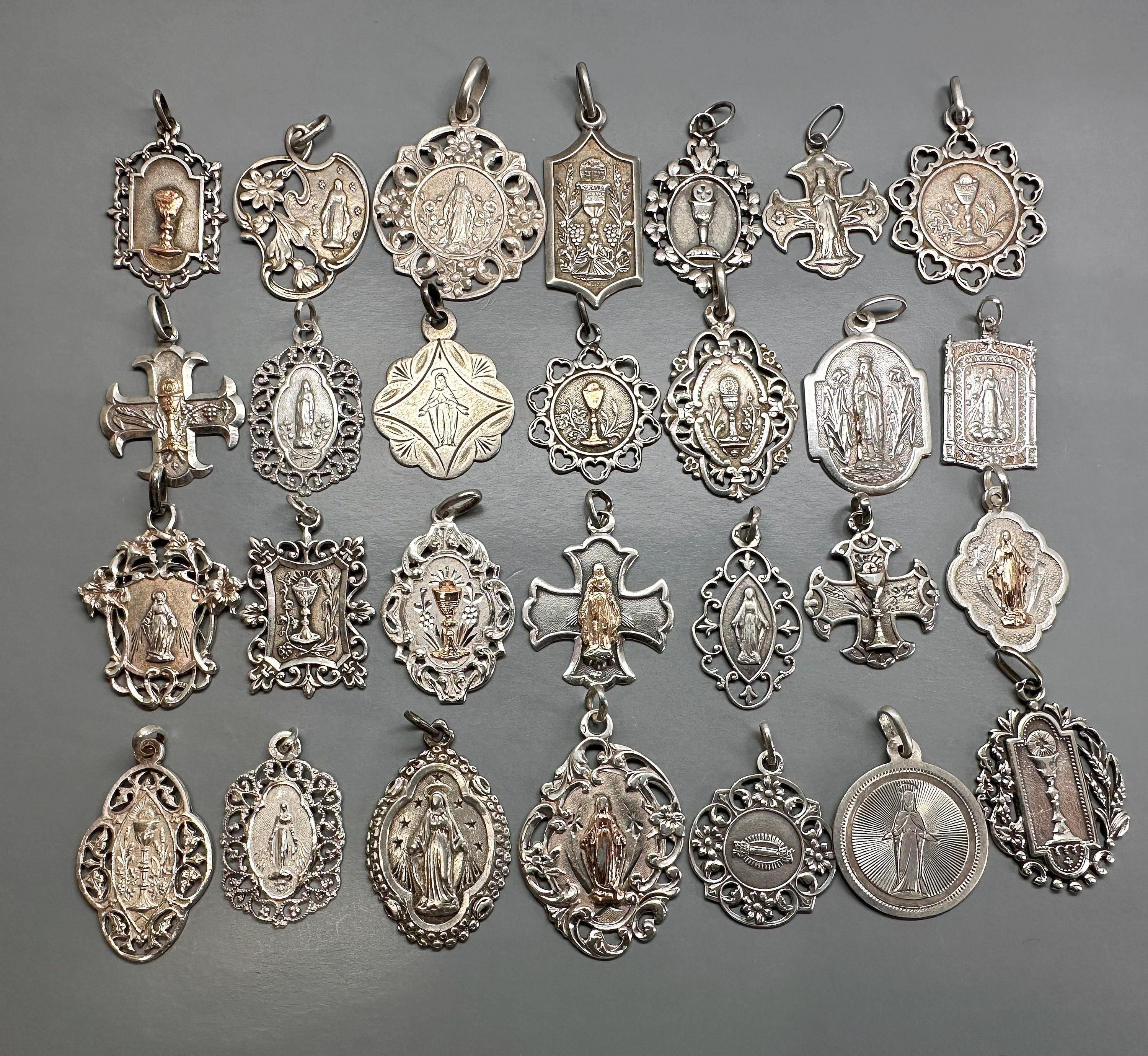 Antique French Silver Religious Medals: Virgin Mary Pendants - Etsy