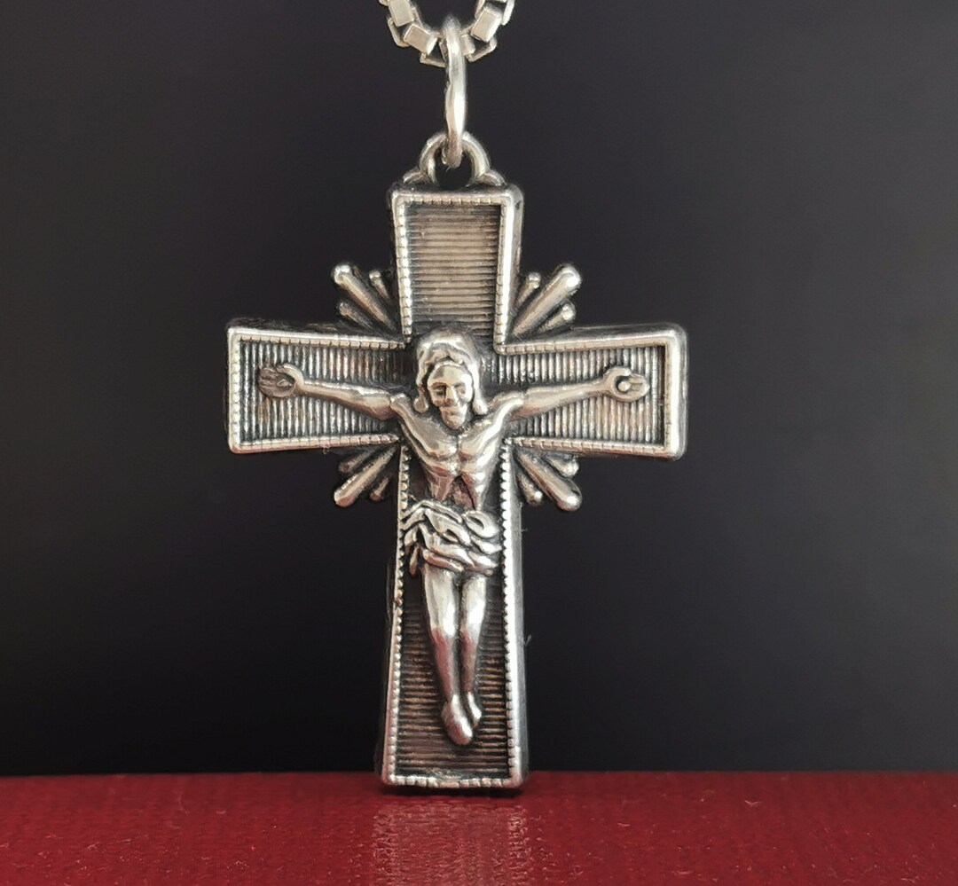 Antique German Cross Charm, Silver Cross Pendant Necklace - Etsy