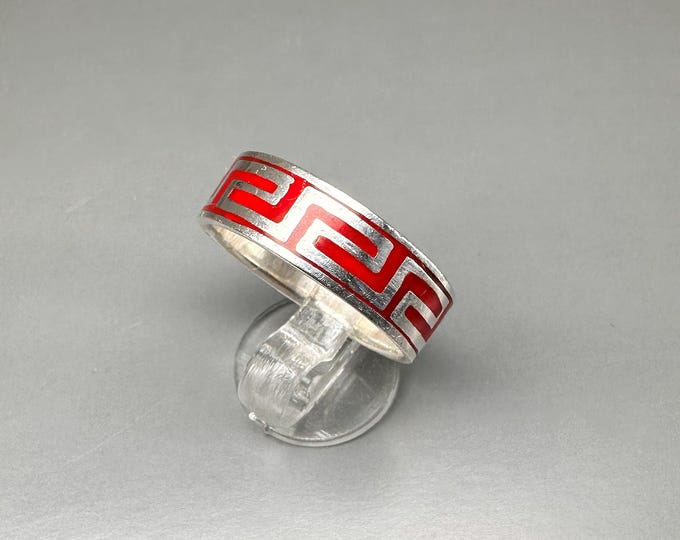 Handcrafted Wedding Greek Key Band With Enamel Detailing - Unique ...