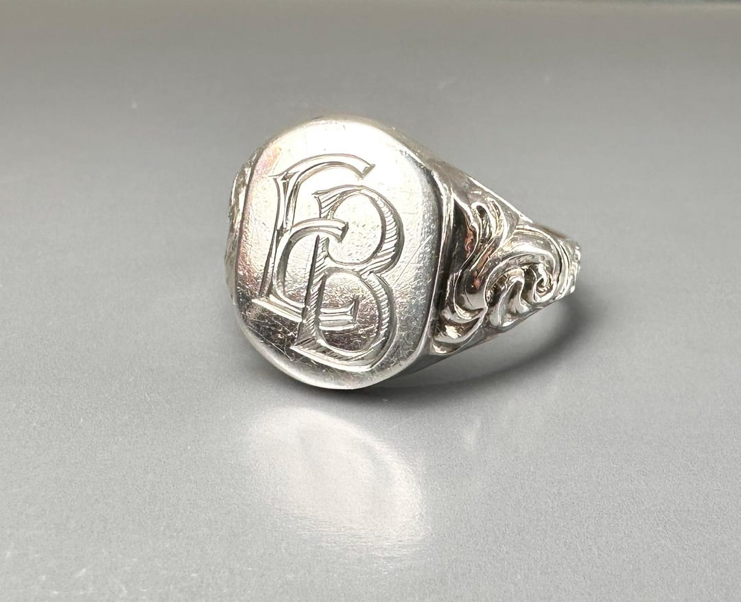 Antique German Silver Signet Ring, 'EB' or 'BE' Unisex Signet Ring, US ...