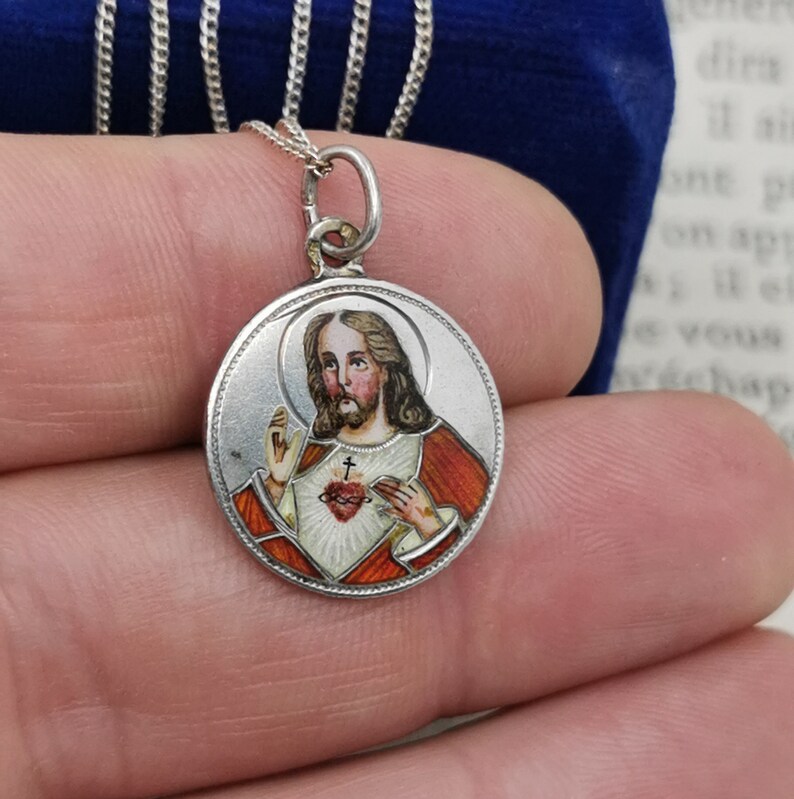 Antique Jesus Necklace Silver Enamel German Jesus Pendant - Etsy