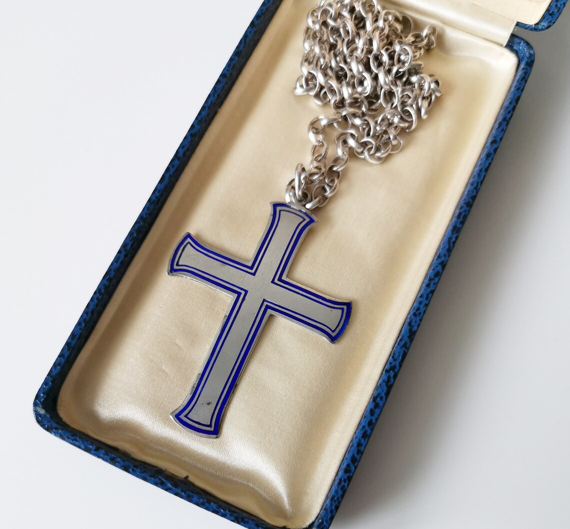 29 Silver Cross Necklace German Cross Medallion | Etsy