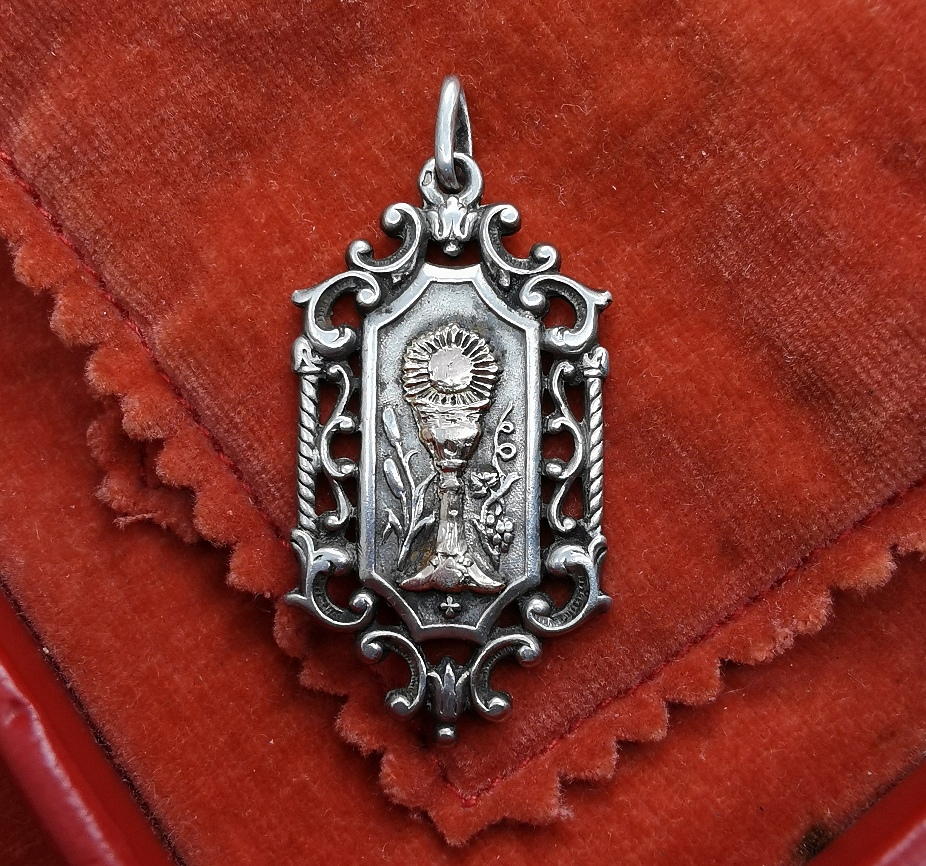 Antique Religious Medallion, Sterling Silver French Medal, First ...