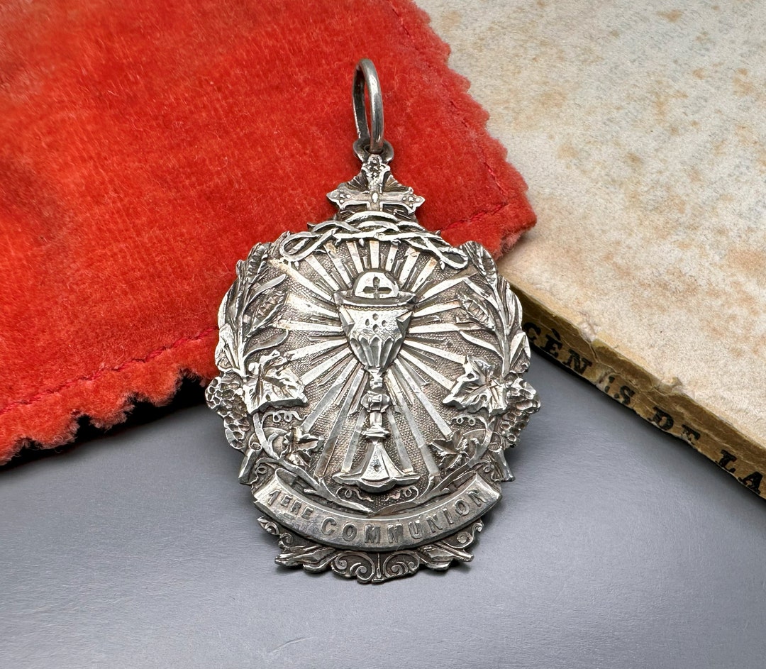 Antique Silver Medal, French Religious Pendant - Etsy