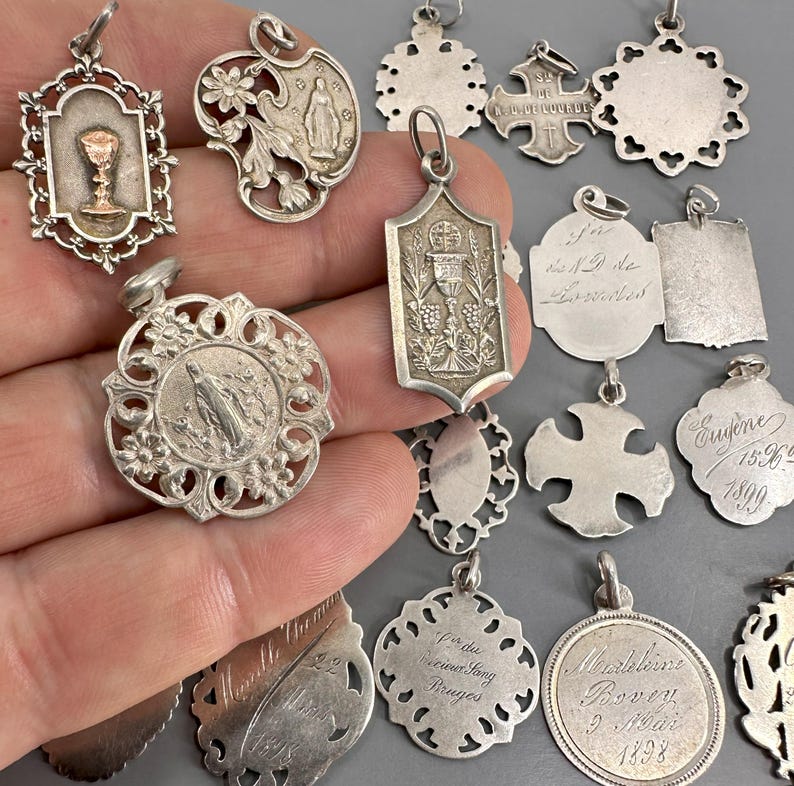 Antique French Silver Religious Medals: Virgin Mary Pendants - Etsy