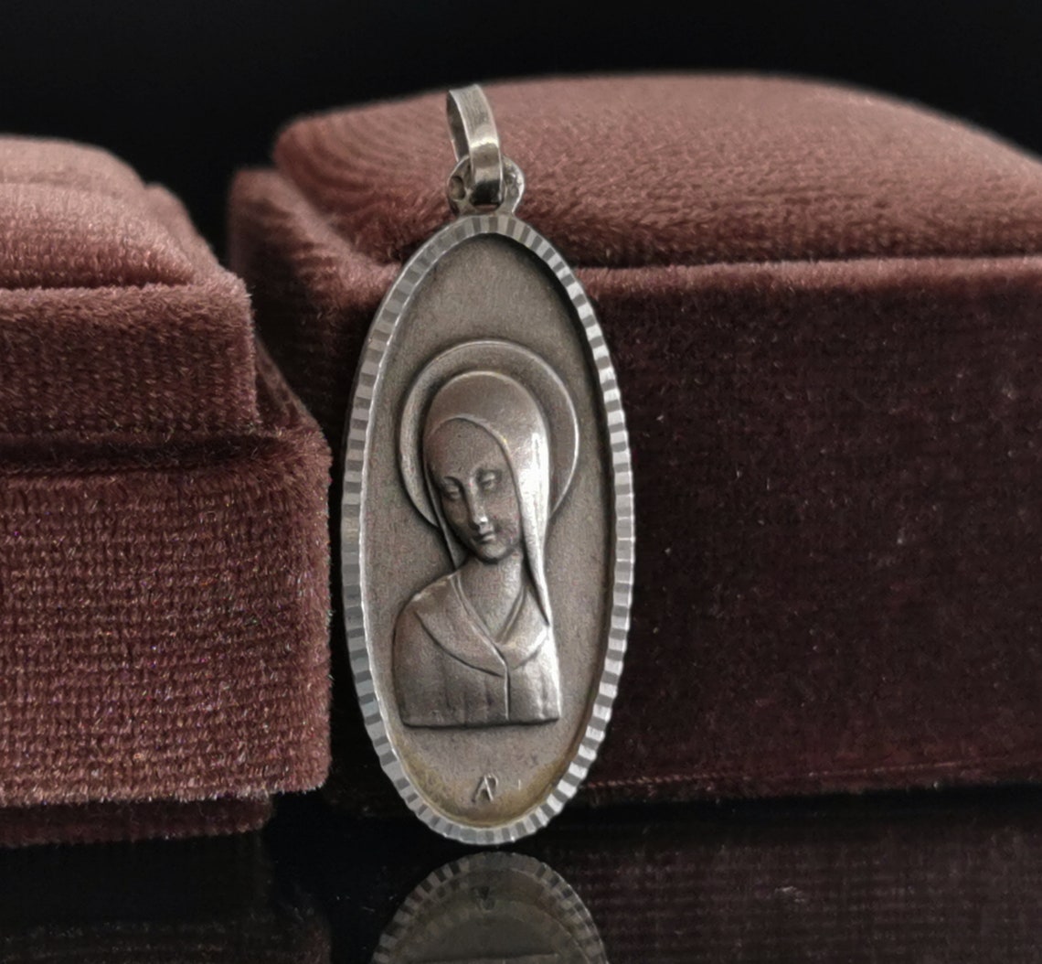 French Silver Virgin Mary Pendant Art Deco Religious Necklace | Etsy